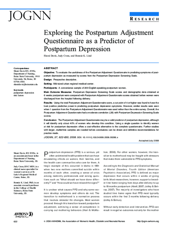 (PDF) Exploring the Postpartum Adjustment Questionnaire as a Predictor ...