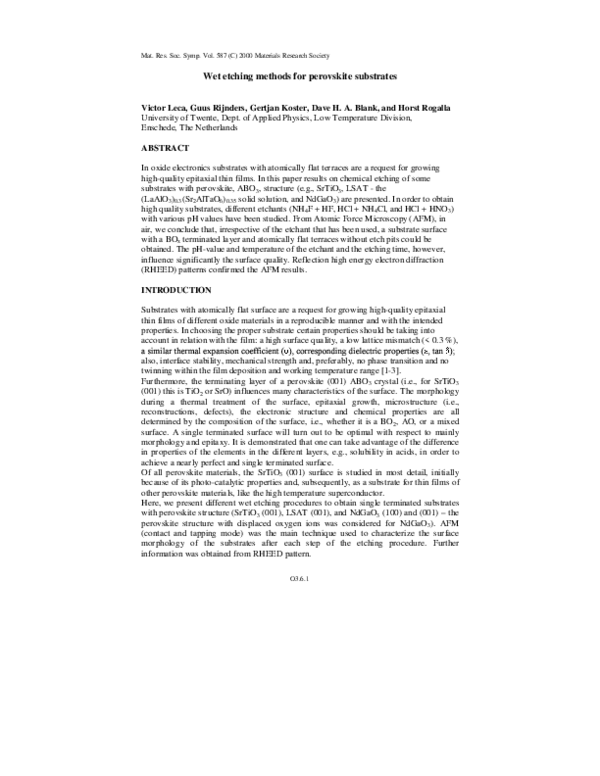 (PDF) Wet Etching Methods for Perovskite Substrates