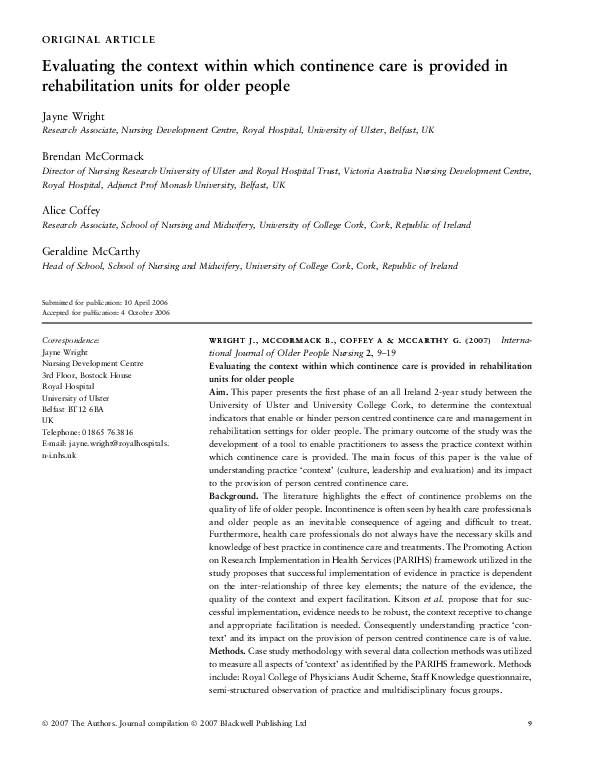 (PDF) Evaluating the context within which continence care is provided ...