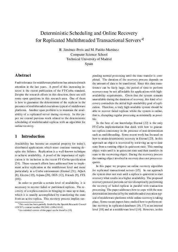 Pdf Deterministic Scheduling And Online Recovery For Replicated Multithreaded Transactional