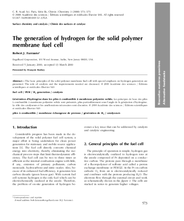 (PDF) The generation of hydrogen for the solid polymer membrane fuel cell