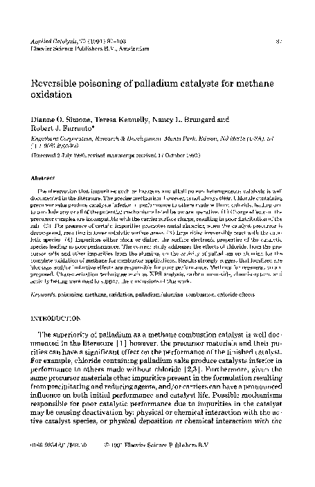 (PDF) Reversible poisoning of palladium catalysts for methane oxidation