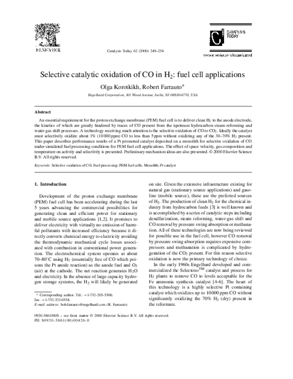 (PDF) Selective catalytic oxidation of CO in H2: fuel cell applications