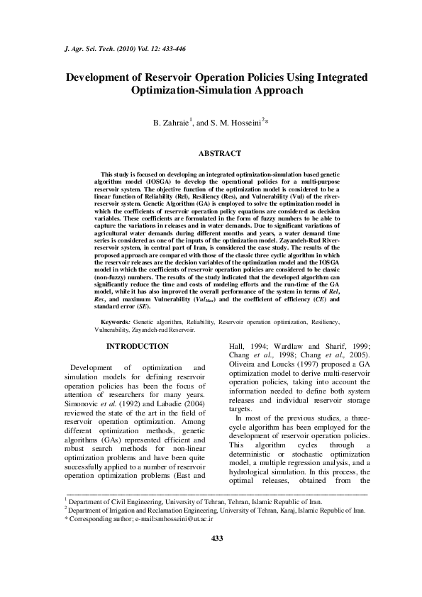 (PDF) Development of Reservoir Operation Policies Using Integrated Optimization-Simulation Approach