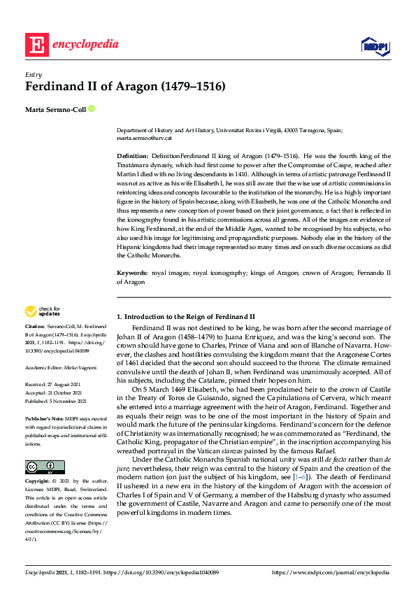 (PDF) [2021] "Ferdinand II of Aragon (1479-1516)", Encyclopedia of ...