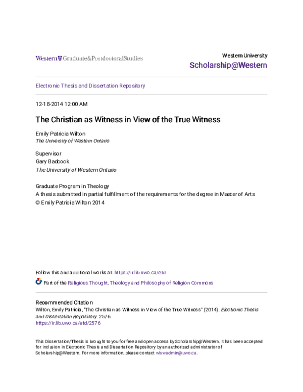 (PDF) The Christian as Witness in View of the True Witness