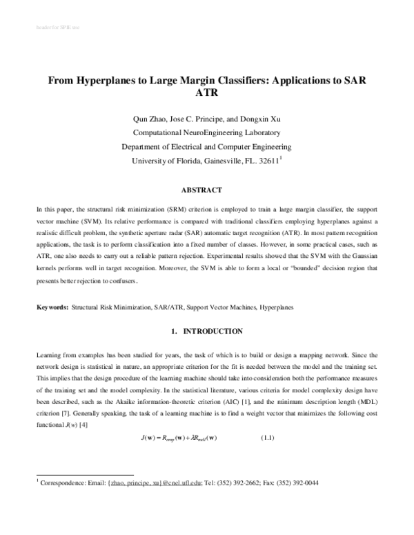 (PDF) From hyperplanes to large-margin classifiers: applications of SAR ATR | Jose Principe ...
