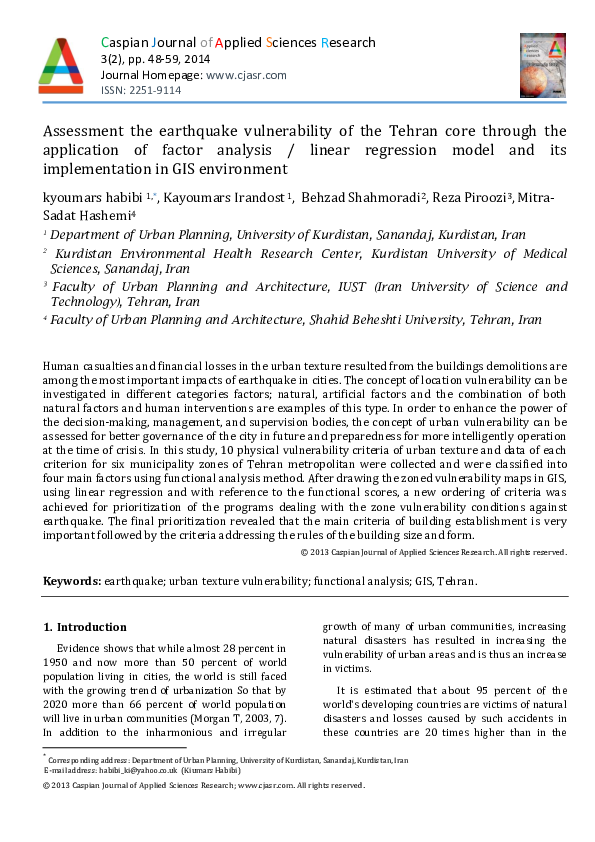 (PDF) Assessment the earthquake vulnerability of the Tehran core through the application of ...