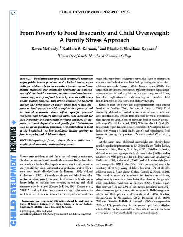 (PDF) From Poverty to Food Insecurity and Child Overweight: A Family ...