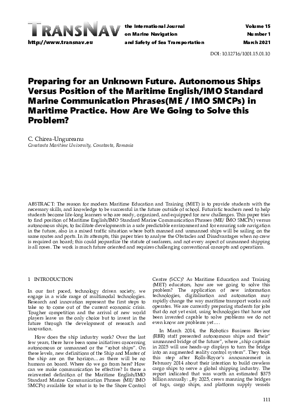 (PDF) Preparing for an Unknown Future. Autonomous Ships Versus Position ...