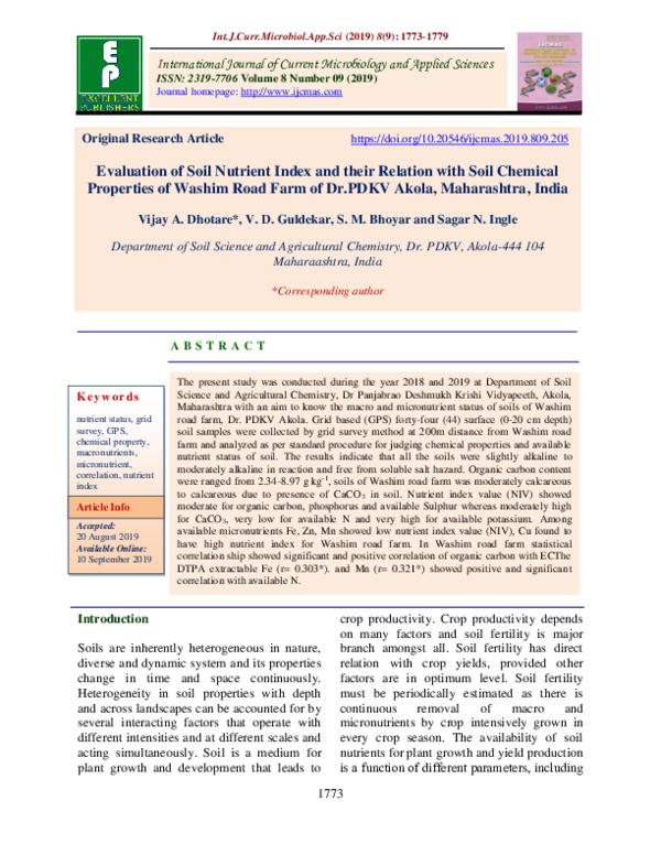 (PDF) Evaluation of Soil Nutrient Index and their Relation with Soil ...