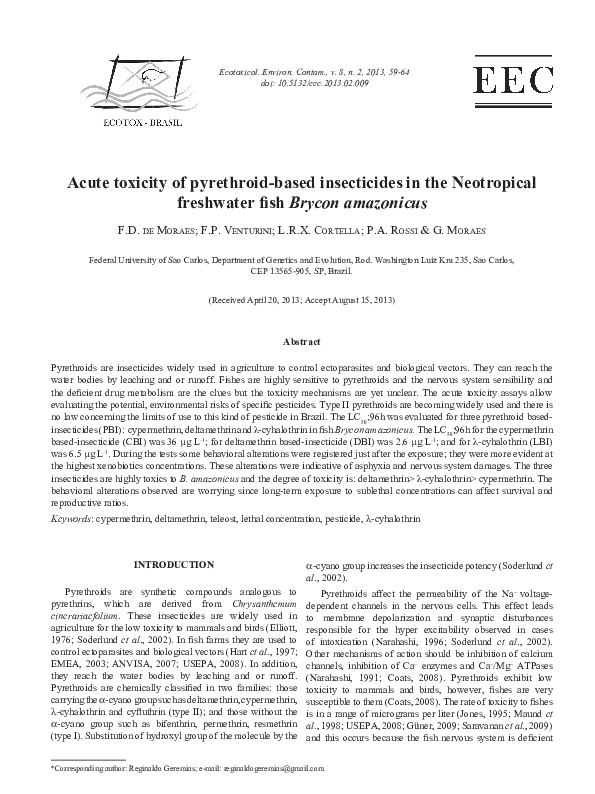 (PDF) Acute toxicity of pyrethroid-based insecticides in the ...