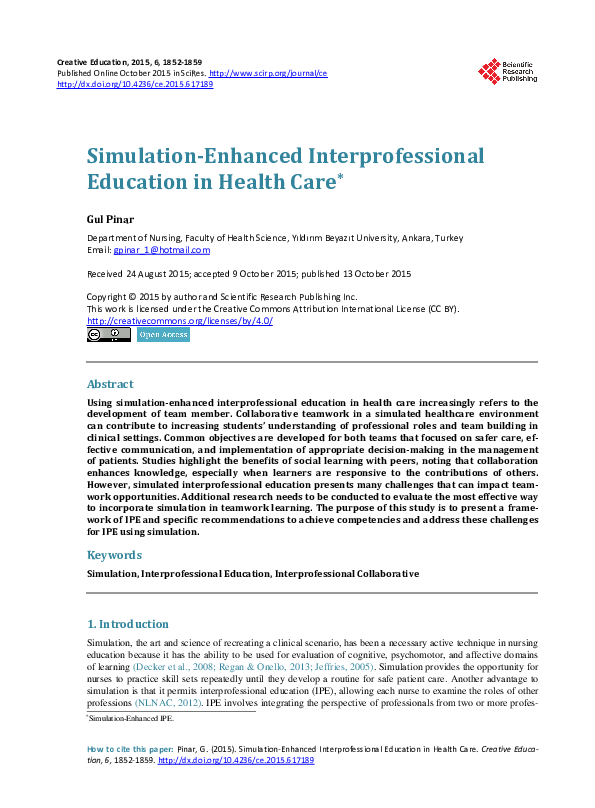 (PDF) Simulation-Enhanced Interprofessional Education in Health Care