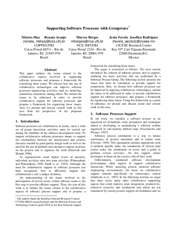 (PDF) Supporting Software Processes with Groupware