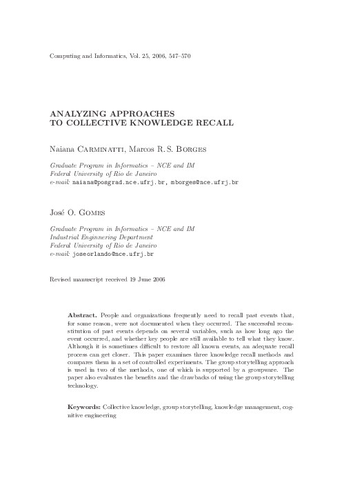 (PDF) Analyzing approaches to collective knowledge recall