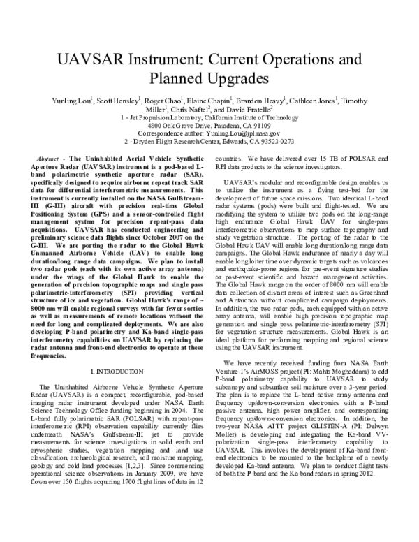 (PDF) UAVSAR Instrument: Current Operations and Planned Upgrades