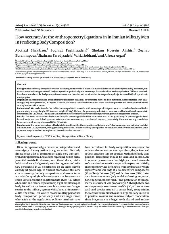 (PDF) How Accurate Are the Anthropometry Equations in in Iranian ...