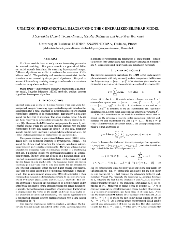 Pdf Nonlinear Unmixing Of Hyperspectral Images Using A Generalized