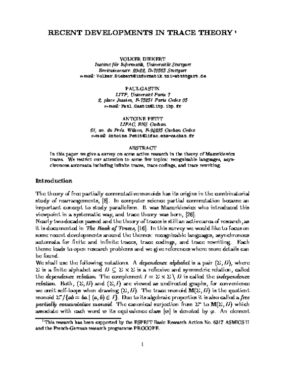(PDF) Recent Developments in Trace Theory