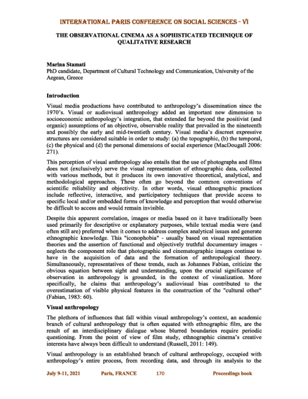 (PDF) THE OBSERVATIONAL CINEMA AS A SOPHISTICATED TECHNIQUE OF ...