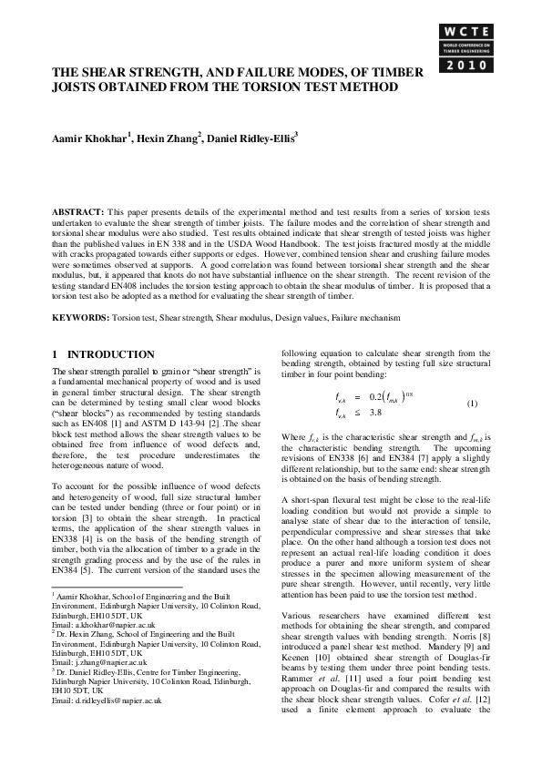 (PDF) The Shear Strength, and Failure Modes, of Timber Joists Obtained ...