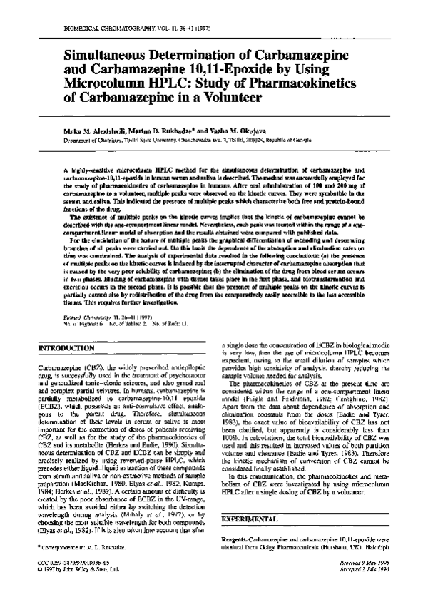 (PDF) Simultaneous Determination of Carbamazepine and Carbamazepine 10, 11‐Epoxide by Using ...