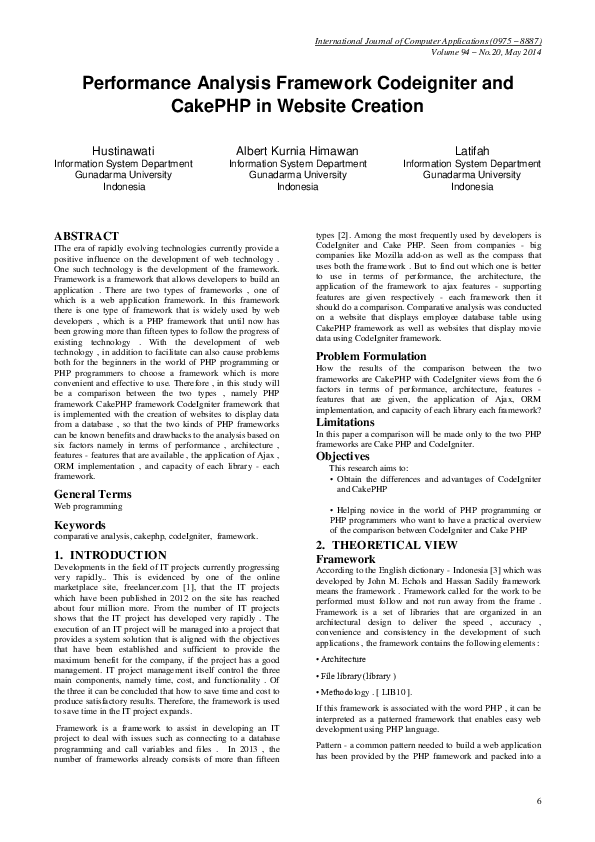 Pdf Performance Analysis Framework Codeigniter And Cakephp In Website Creation