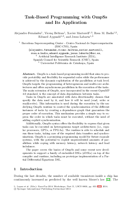 (PDF) Task-Based Programming with OmpSs and Its Application