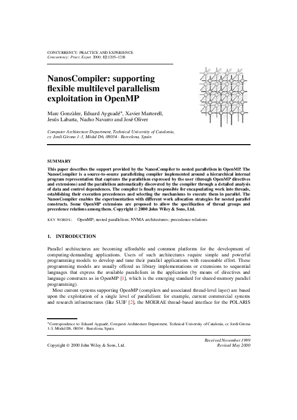 (PDF) NanosCompiler: supporting flexible multilevel parallelism exploitation in OpenMP | Xavier ...