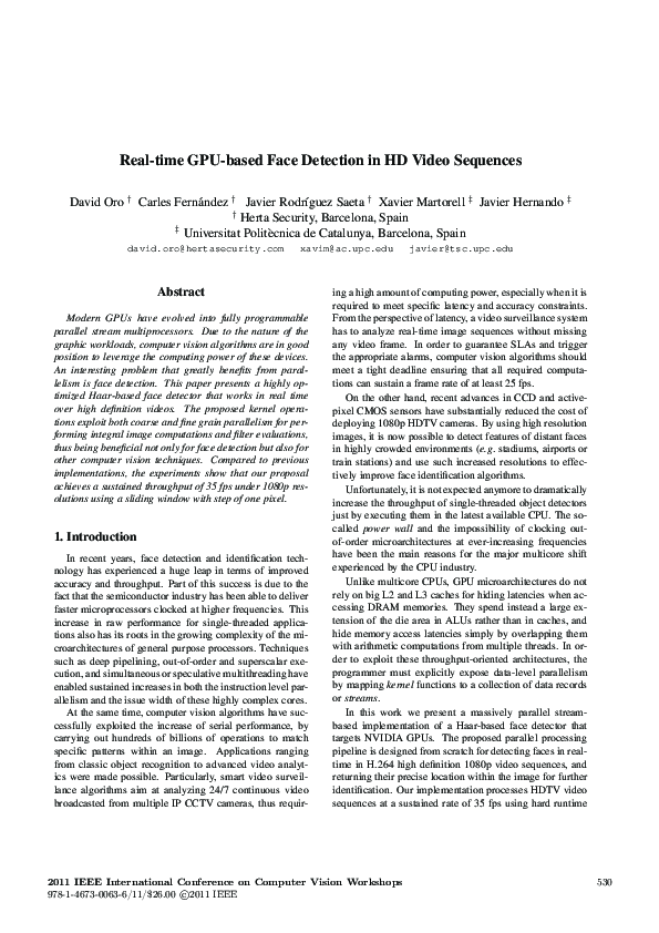 Real Time Gpu Based Face Detection In Hd Video Sequences