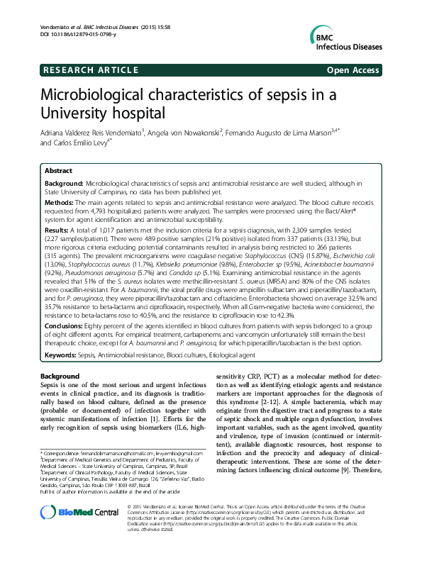 (PDF) Microbiological characteristics of sepsis in a University hospital