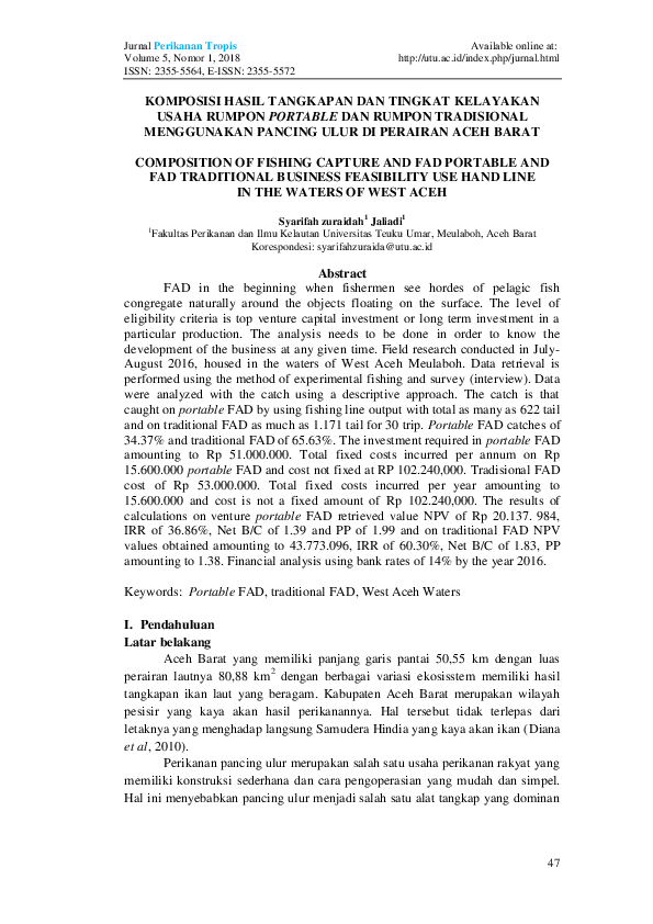 (PDF) Komposisi Hasil Tangkapan Dan Tingkat Kelayakan Usaha Rumpon ...