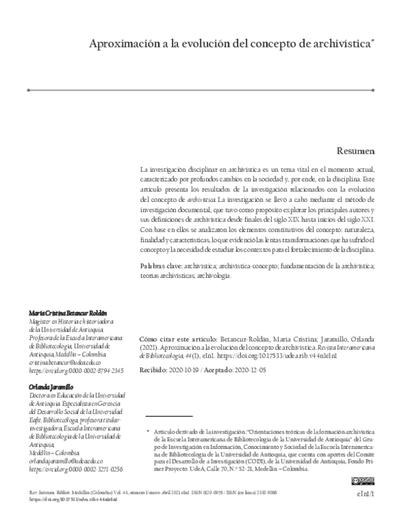 (PDF) Approach to the Evolution to the Archival Science Concept