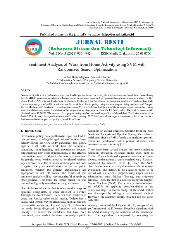 (PDF) Sentiment Analysis of Work from Home Activity using SVM with ... (PDF) Sentiment Analysis of Work from Home Activity using SVM with ...