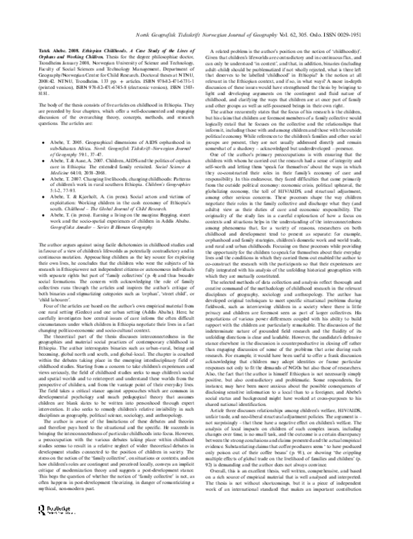 (PDF) Tatek Abebe. 2008. Ethiopian Childhoods. A Case Study of the ...