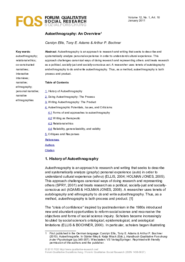 (PDF) Autoethnography as Method (review)
