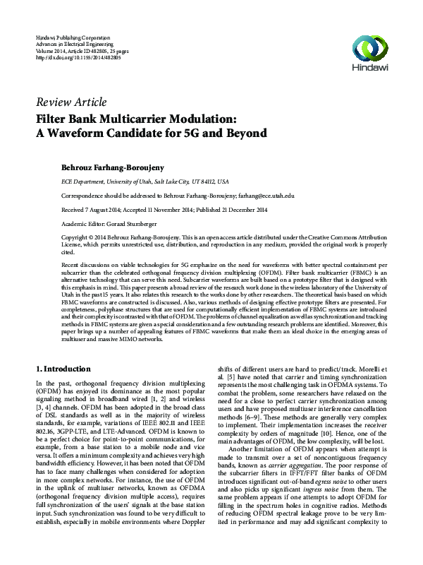 Pdf Filter Bank Multicarrier Modulation A Waveform Candidate For 5g