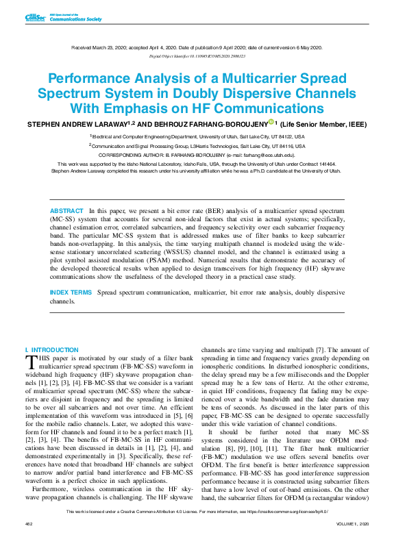 (PDF) Performance Analysis of a Multicarrier Spread Spectrum System in Doubly Dispersive ...