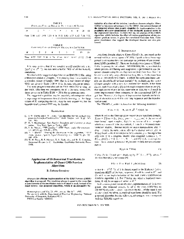 Pdf Application Of Orthonormal Transforms To Implementation Of Quasi Lms Newton Algorithm