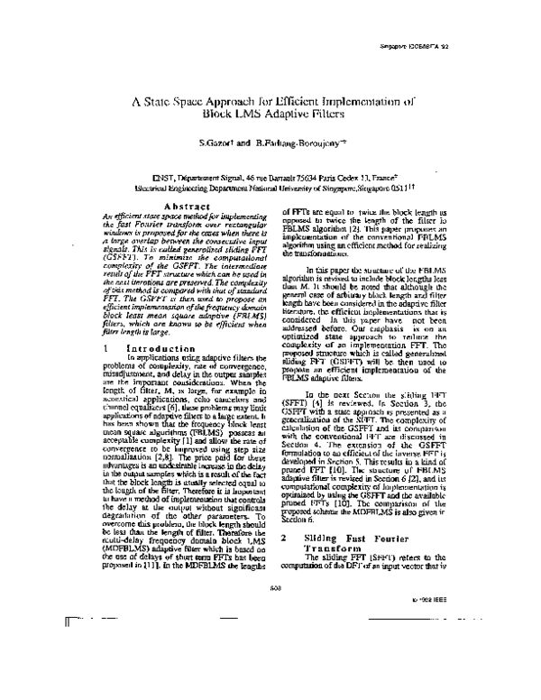 Pdf A State Space Approach For Efficient Implementation Of Block Lms