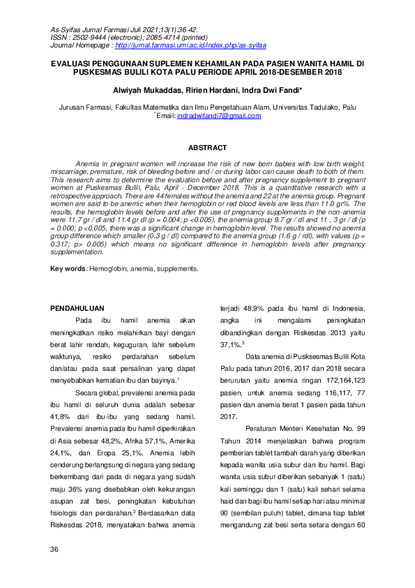 (PDF) Evaluasi Penggunaan Suplemen Kehamilan Pada Pasien Wanita Hamil DI Puskesmas Bulili Kota ...