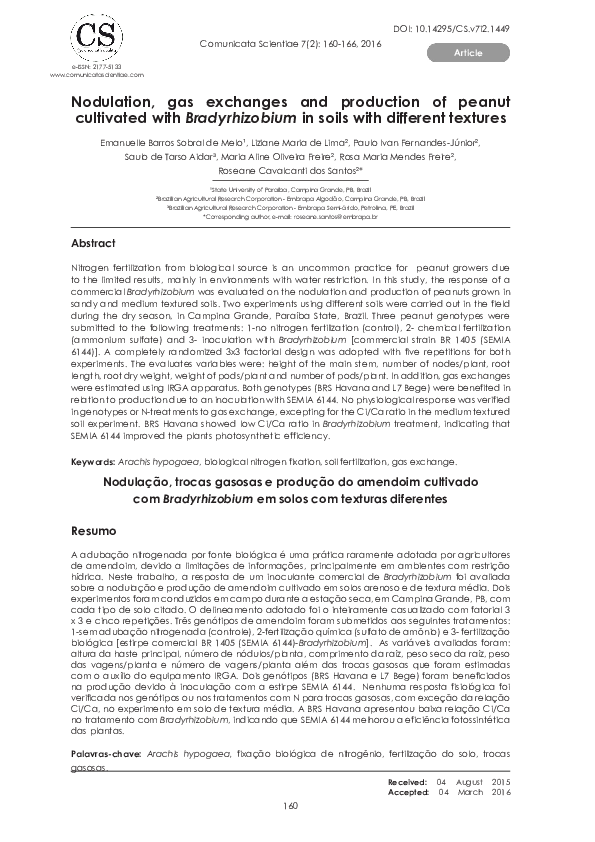(PDF) Nodulation, gas exchanges and production of peanut cultivated ...