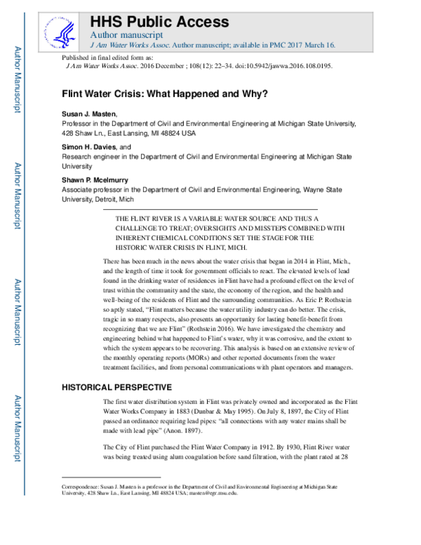 (PDF) Flint Water Crisis: What Happened and Why?