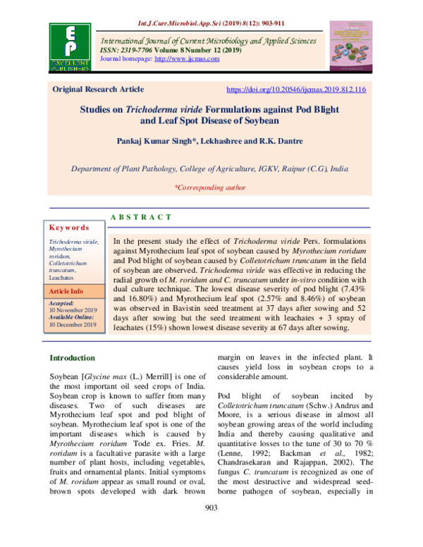 (PDF) Studies on Trichoderma viride Formulations against Pod Blight and ...