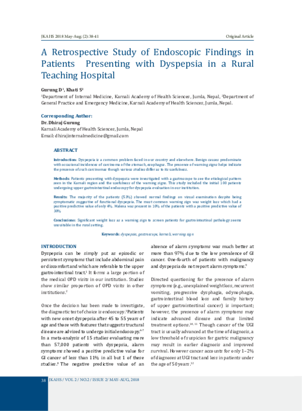 (PDF) A Retrospective Study of Endoscopic Findings in Patients Presenting with Dyspepsia in a ...