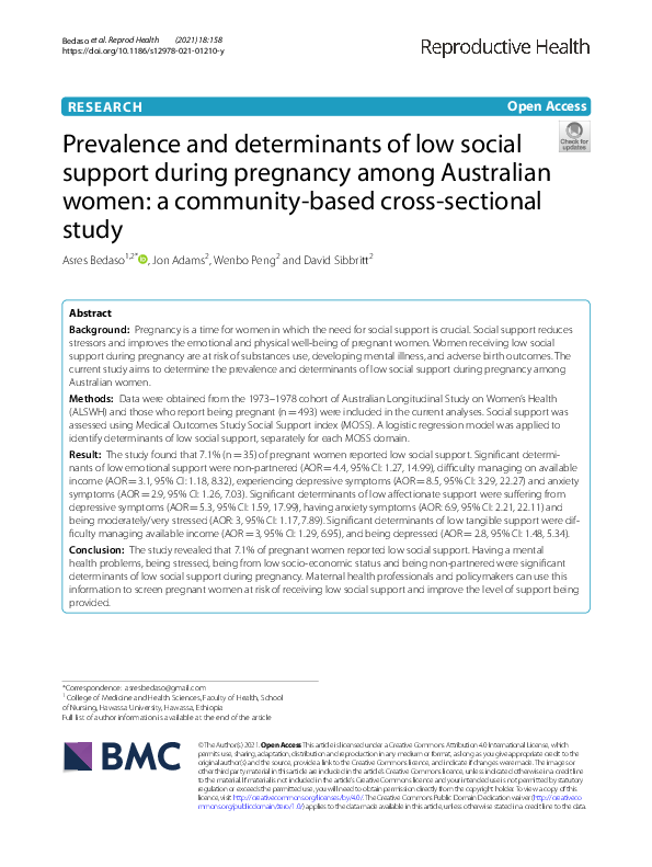 (PDF) Prevalence and determinants of low social support during ...