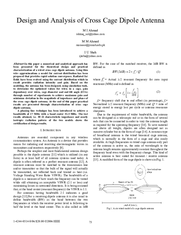 (PDF) Design and Analysis of Cross Cage Dipole Antenna