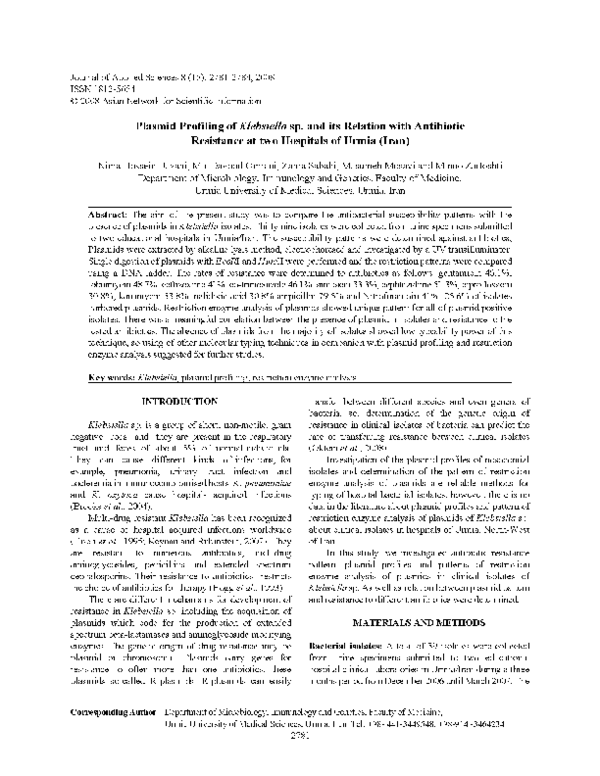 (PDF) Plasmid Profiling of Klebsiella sp. and its Relation with ...