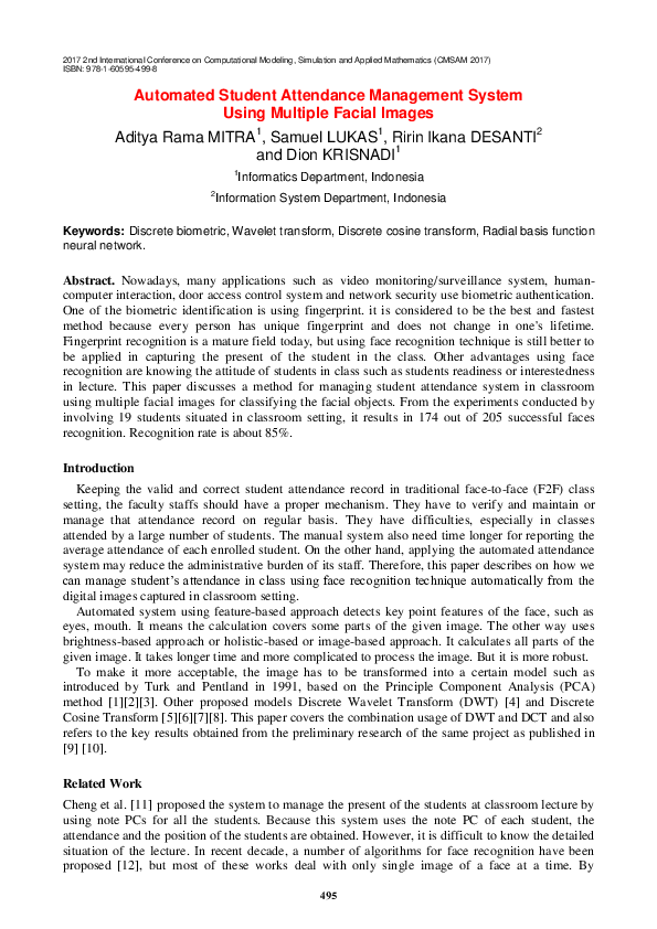 (PDF) Automated Student Attendance Management System Using Multiple Facial Images