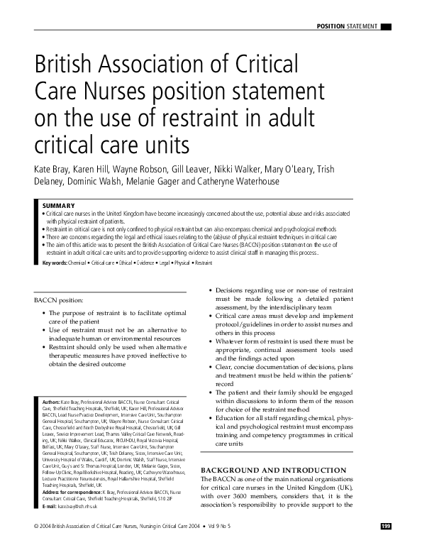 (PDF) British Association of Critical Care Nurses position statement on ...